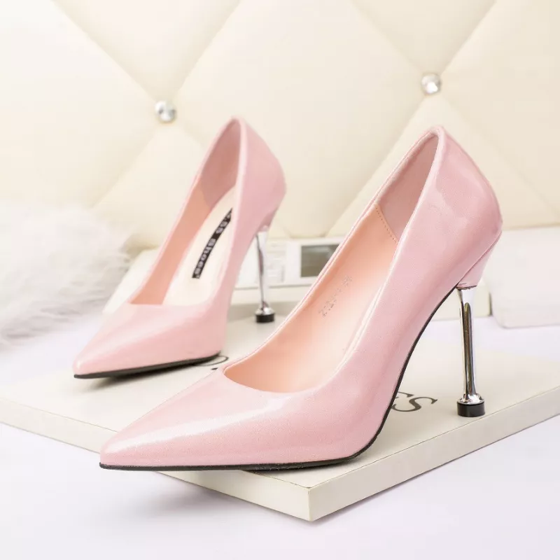 Decolte scarpe donna rosa lucido stiletto 10 cm pelle sintetica CZ379 ...